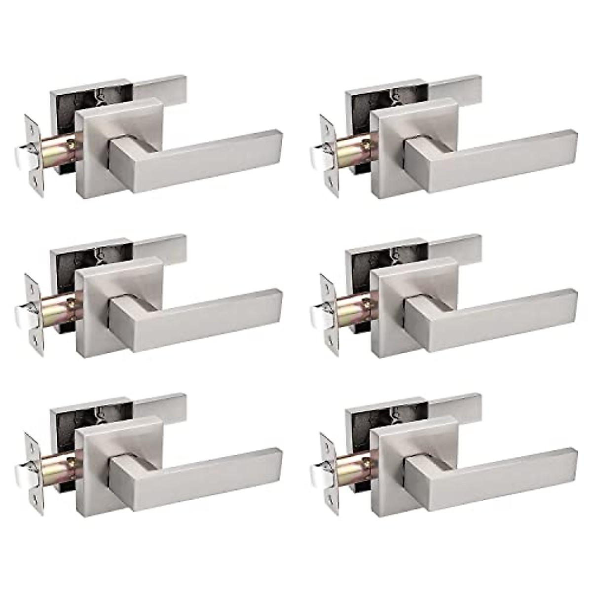Probrico 6 Pack Square Door Lever Door Lock Handle Lockset Keyless Doorknobs Passage Knobs Lockset Interior Hallway Passage Closet in Satin Nickel