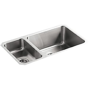 KOHLER K-3174-L-NA Undertone High/Low Undercounter Kitchen Sink, Stainless Steel