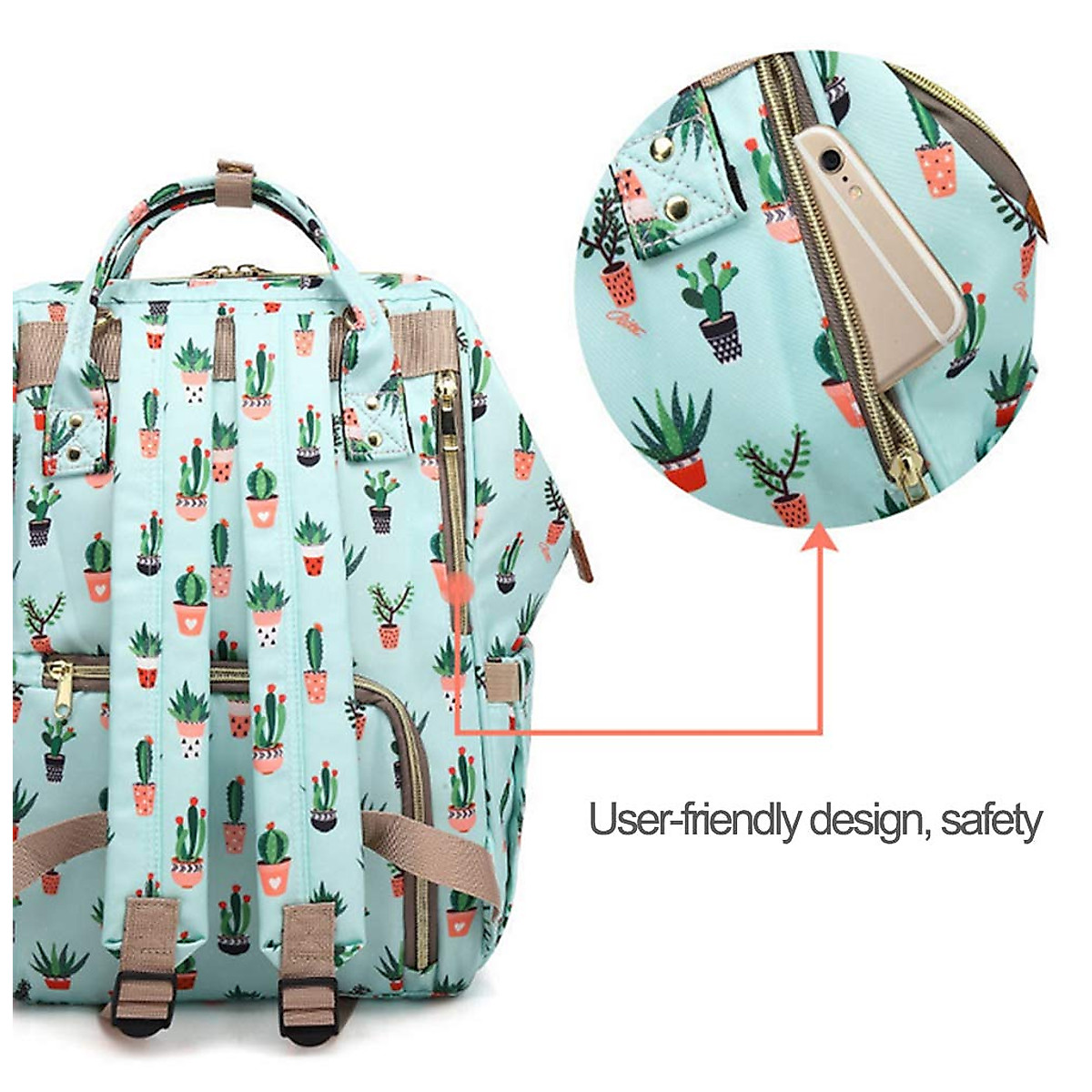 Large Capacity Baby Diaper Bag Backpack Waterproof Travel Nappy Diaper Bags Cute for Girls Boys (Potted Plants)