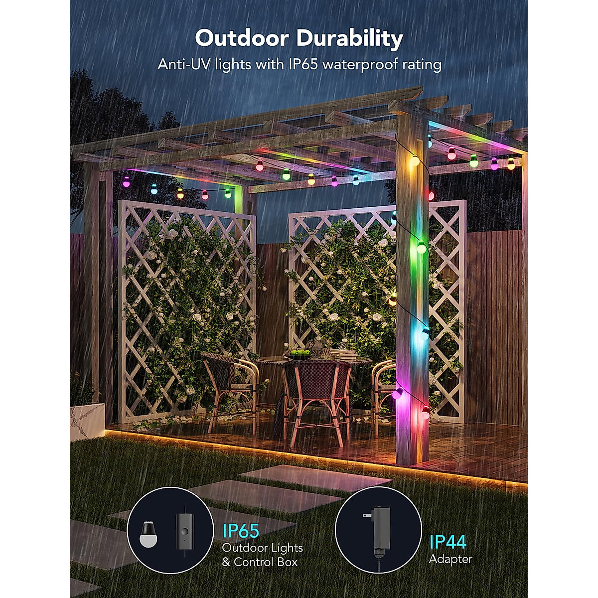 Govee Outdoor String Lights H1, 50ft RGBIC Outdoor Lights with 15 Dimmable Warm White LED Bulbs, Smart Outdoor Lights with 60 Scene Mode, IP65 Waterproof, Work with Alexa for Party, Daily Lighting