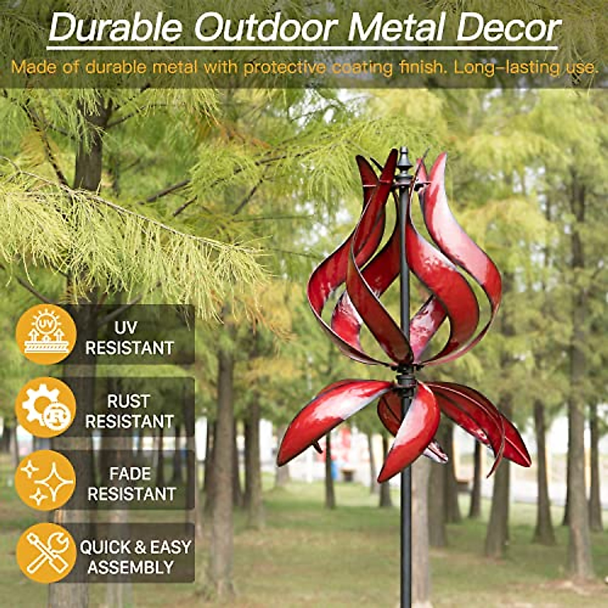 Cyan Oasis Yard Garden Wind Spinners - Large Outdoor Metal Wind Spinners with Stake, Yard Art Lawn Garden Decor (19" W x 87" H)