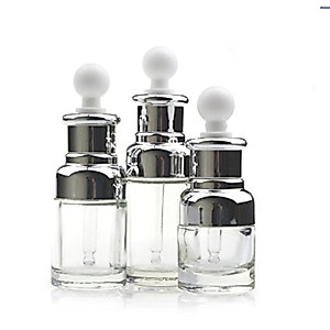 3PCS 50ml Empty Portable Refill Clea Glass Essential Oil Dropper Bottles with White Cap Silver Circle and Glass Droppers for Cosmetic Essential Oils Lab Chemicals Colognes Perfumes Other Liquids