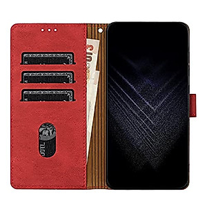 Wallet Case Compatible with Oppo Reno 6Pro 5G Case, Reno 6Pro 5G Wallet Case Slim PU Leather Phone Case Flip Folio Leather Case Card Holders Shockproof Protective Case with Wrist Strap ( Color : Verme