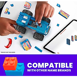 Mega Hot Wheels Monster Trucks Building Toy Car, Smash & Crash Race Ace with 85 Pieces, 1 Micro Action Figure Driver, Blue, Kids Age 5+ Years
