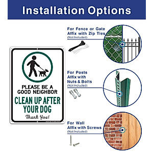 Clean Up After Your Dog Sign, Please Be a Good Neighbor, Clean Up After Your Pets, Be a Good Neighbor Sign, 14x10 Rust Free .40 Aluminum UV Printed, Easy to Mount Weather Resistant, Non-fading