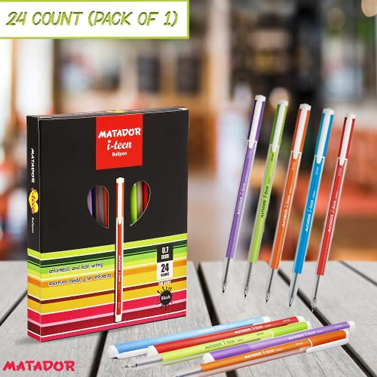 Matador i-teen Ballpen, Fine-Point (0.7 mm), Black Ink, A Trendy Elegant and Enchanting Design, Delivers Strong and Vivid Lines, 24 Counts
