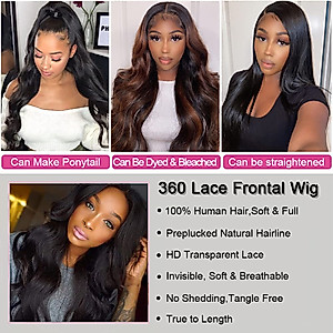 Lzlefho HD Transparent 360 Lace Front Wigs Human Hair 180% Density Pre Plucked 360 Body Wave Full Lace Human Hair Wigs for Women with Baby Hair Natural Color (28inch)