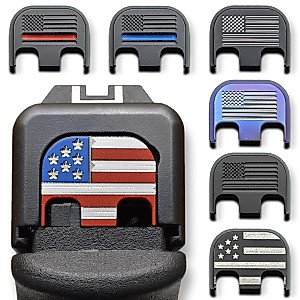 Milspin Slide Back Plate Compatible with Glock Gen 1-5 | American Flag | Veteran Made in USA I CNC Milled (Blacked Out (on Stainless Steel), Models G17-G41, G45)