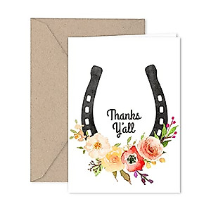 Paper Frenzy Western Thanks Y'all Thank You Note Cards and Kraft Envelopes - 25 pack