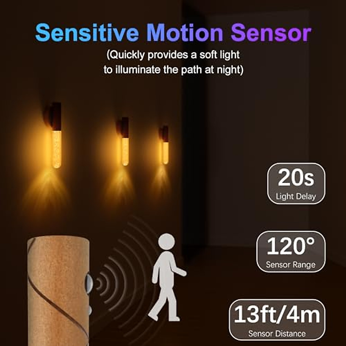 EGARNGY Motion Sensor Night Lights Indoor with Powerful Magnetic, 3 Colors/Acrylic Bubble Crystal Wall Sconce, Rechargeable Battery LED Wall Lights for Hallway/Stairway/Bedroom/Bathroom (1Pcs)