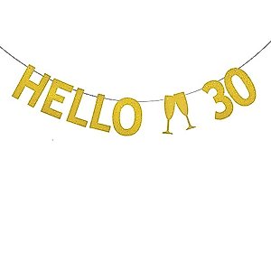 WEIANDBO Gold Glitter Banner,Hello 30,pre-assembled,30th Birthday Party Decorations Bunting Sign Backdrops,Hello 30