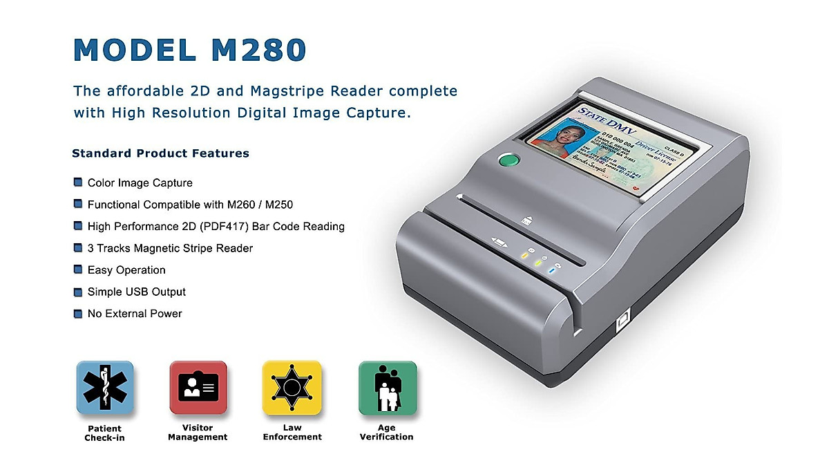E-Seek M280 ID Scanner - Compact 2D Barcode & Flatbed Reader