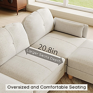 LLappuil Oversized Modular Sectional Fabric Sofa Set, Extra Large L Shaped Couch Reversible Chaise Modular Sectional Couch, 113.5 inch Width,8 Seat Modular Sofa with Storage Ottoman, Linen,Off White