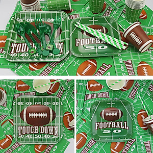 Football Theme Party Supplies,Including Birthday Banner, Football Silicone Bracelet, Hanging Swirl, Plates, Cups, Napkins, Tableware, Tablecloth, Football Birthday Party Decorations, Serves 20