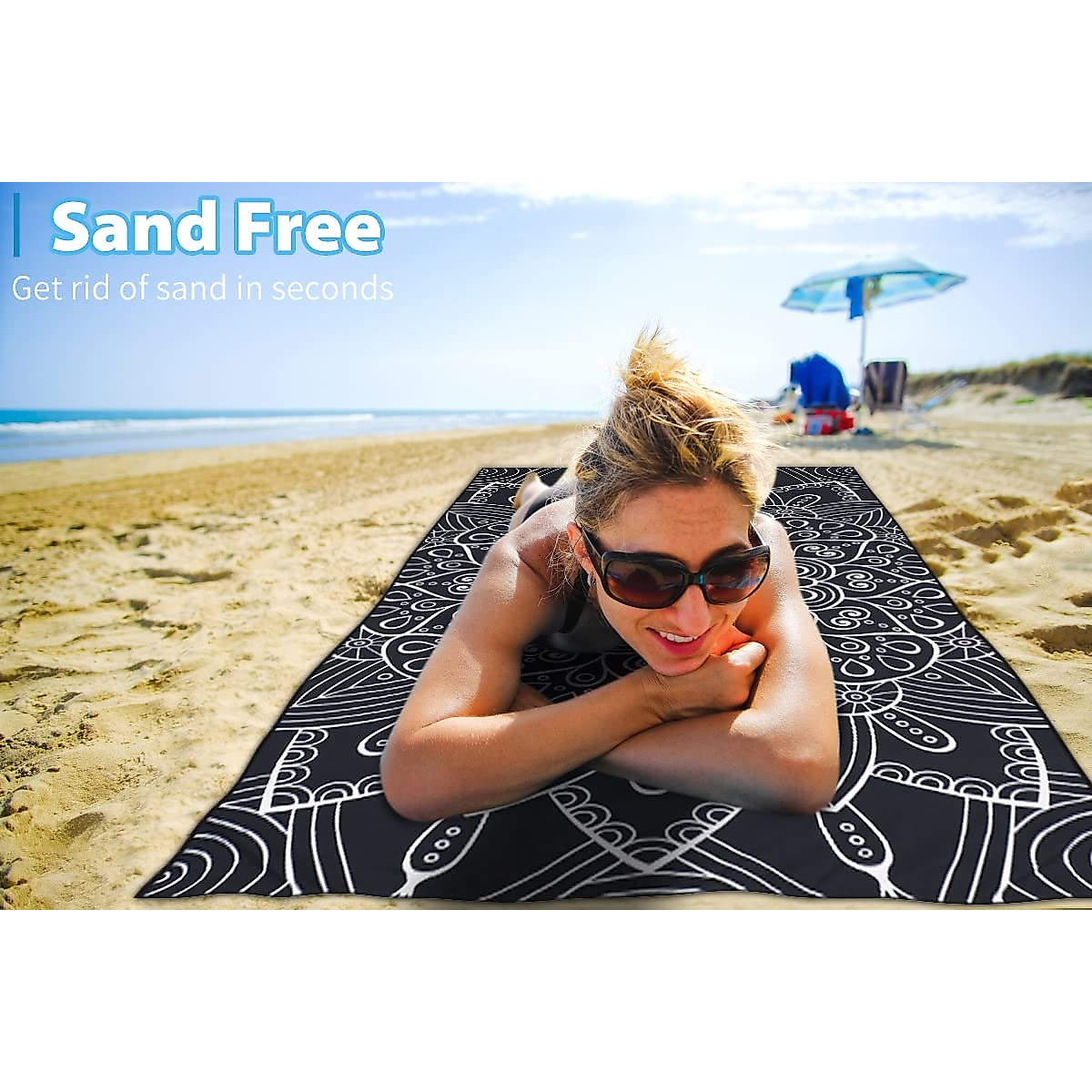 Microfiber Sand Free Beach Towel-Quick Dry Super Absorbent Lightweight Oversized Large Towels Blanket for Travel Pool Swimming Bath Girl Women Men Geometric Triangle Black Mandala
