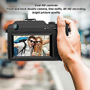 HD Digital Camera, Dual Lens Anti Shake 3.0inch IPS Display USB Connection 4K Digital Camera 18X Autofocus for Traveling (Black)