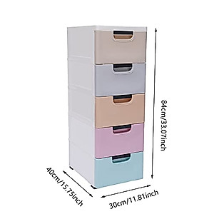 Gdrasuya10 Plastic Storage Cabinet with Wheels, 5 Drawers 33 Inch Tall Kids' Dresser Organizer for Clothes, Children's Room Bedroom Furniture (Colorful)