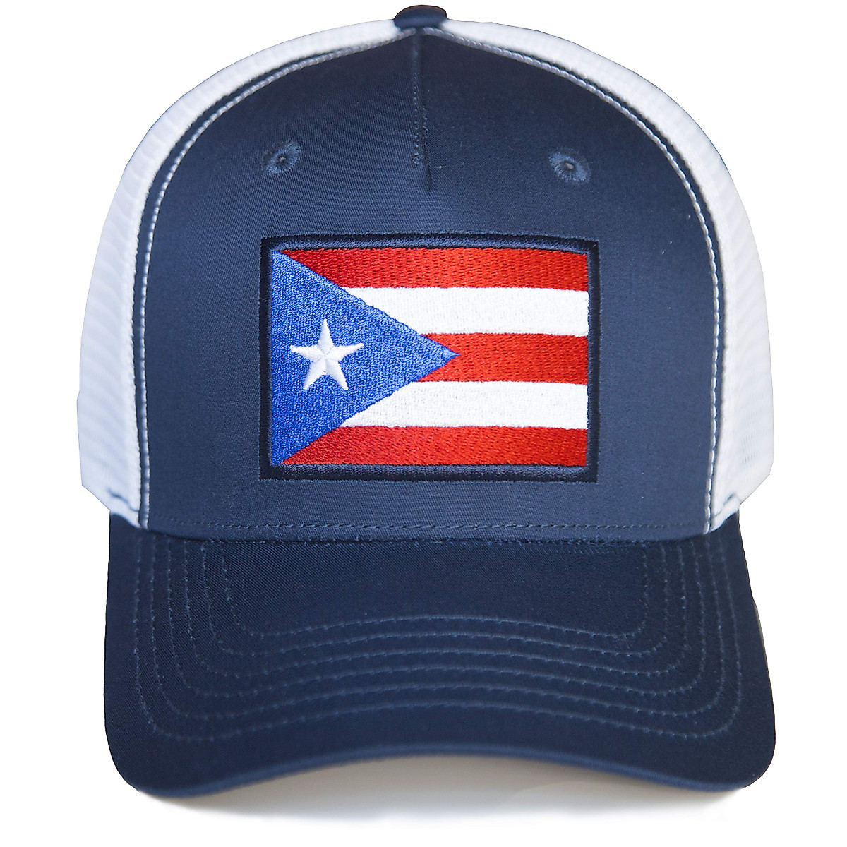International Tie Navy White Flag Hats - Snapback Trucker Baseball Hat (Puerto Rico)