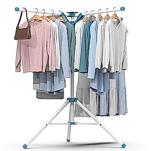 SunEegral Tripod Clothes Drying Rack-Height Adjustable Laundry Rack,Portable & Foldable Laundry Room Organization for Quilt Towel Clothing, Space Saving Design,Indoor/Outdoor,20 Hooks