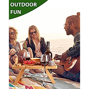 tgosomt Wine Picnic Table Foldable, Portable Bamboo Picnic Table, Picnic Tray for Outdoor, Park, Camping, Beach