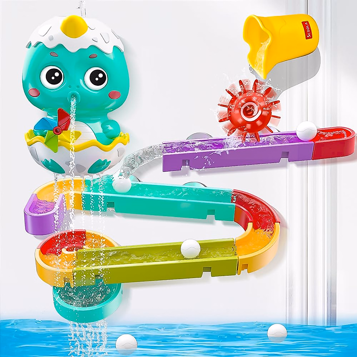 Pupu Pig Baby Bath Toys | Dinosaur Bathtub Toy & DIY Wall Track Building Sets | Tub Toys Water Activity Sensory Bath Toys for Toddlers Babies Preschool Shower Gifts - 23 PCS