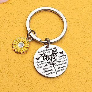 ORZOESD Religious Keyring Christian Gifts For Woman Sunflower Lover Gift Religious Baptism Jewelry, Religious Keychain, Standard