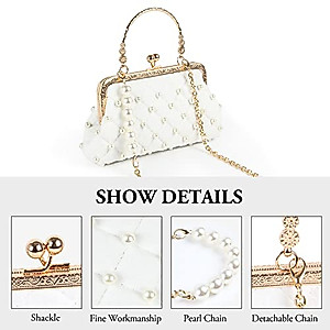 Emprier Women Beaded Evening Handbag Pearl Decoration Cute Clutch Purse Small Bridal Wedding Tote Bags