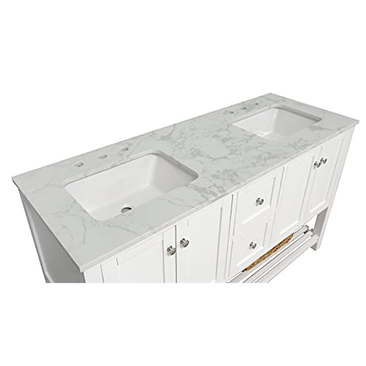 Kitchen Bath Collection Lakeshore 60-inch Double Bathroom Vanity (Engineered Carrara/White): Includes White Cabinet with Engineered Carrara Countertop and White Ceramic Sinks