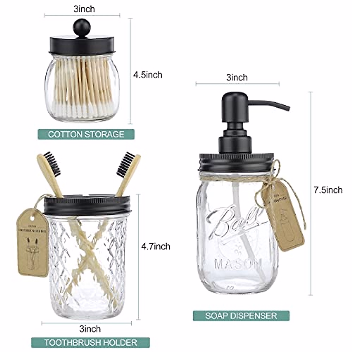 IMAVO Bathroom Accessories Set 6-Piece & Mason Jar Bathroom Accessories Set 4-Piece,Bathroom Accessory Set Complete,Farmhouse Decor Bathroom Set