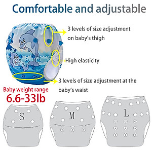 Swim Diaper, Reusable Swim Diaper Adjustable, Soft, Breathable, Waterproof, Boys & Girls Baby Swim Diaper Sizes N–5(6-33lbs)