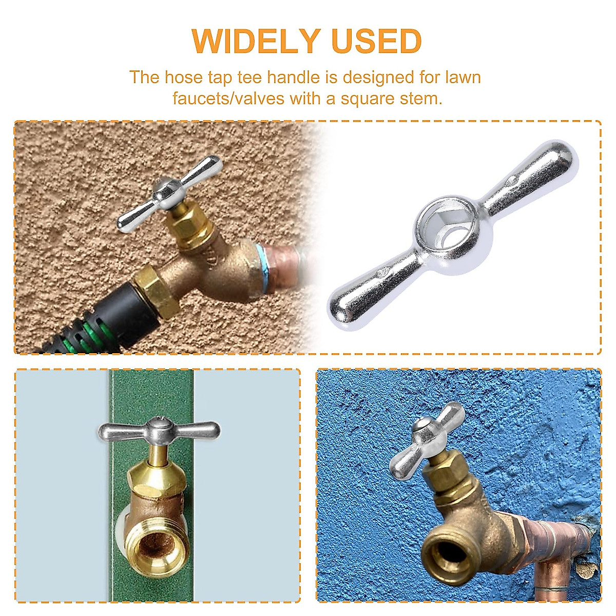VIDABTE PP20617 Replacement Tee Handle with Square Broach in Chrome,Outdoor Faucet Handle Tee Handle,Metal Outside Faucet Hose Bibb Tee Handle,Square Broach (2 pcs)