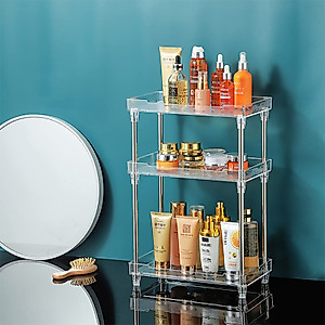 WUWEOT Bathroom Organizer Countertop, 3 Tier Acrylic Vanity Tray Makeup Cosmetic Perfume Storage Shelf, Kitchen Spice Rack Standing Shelf