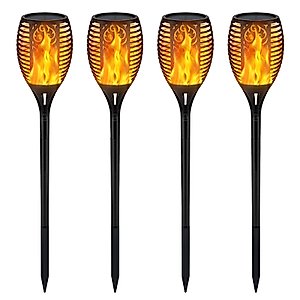 XCJC 4 Solar Torch Lights Outdoor: 96 Led Powered Dancing Flickering Garden Flame Landscape Lighting Backyard Patio Large Chrismas Yard Decorative Lantern Auto On/Off Dusk to Dawn Waterproof