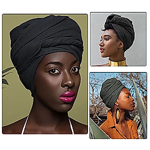 Harewom Head Wraps for Black Women Stretchy Head Scarf African Hair Wraps for Dreads Locs Natural Hair Turban Headwraps Jersey Tie Headbands(Denime Blue and Grey)