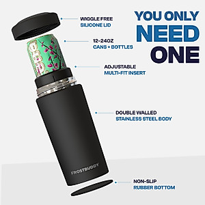 Frost Buddy Universal XL Can Cooler - Fits All - For 12, 16, 20, and 24 ounce Bottles - Insulated Double-Walled Stainless Steel (Black Wood)