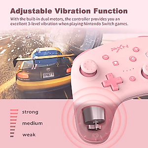PXN Wireless Switch Controller for Nintendo Switch/Switch Lite/OLED, Support iOS(16 Version Only) Switch Pro Controller with Turbo, Wake-up, NFC, Motion, Vibration Wireless Switch Controller-Pink