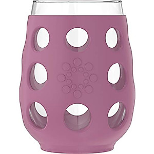 Lifefactory Wine Glass with Protective Silicone Sleeve, 4 Count (Pack of 1), Carbon, Optic White, Periwinkle, Wisteria