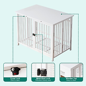 UMXES Heavy Duty Dog Crate Furniture, Fully Assembled exc. Locks, All Metal Frame & Wooden Tabletop, Modern Kennel for Small/Medium Dog, End Table, Sturdy, Foldable, White