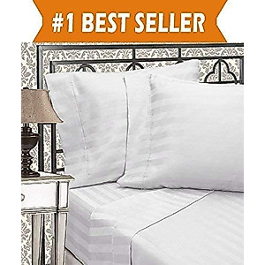Cotton Home Depot Best, Softest, Coziest 4-Piece Sheet Sets! - 1500 Thread Count Egyptian Quality Luxurious Wrinkle Resistant 4-Piece Damask Stripe Bed Sheet Set,White , King
