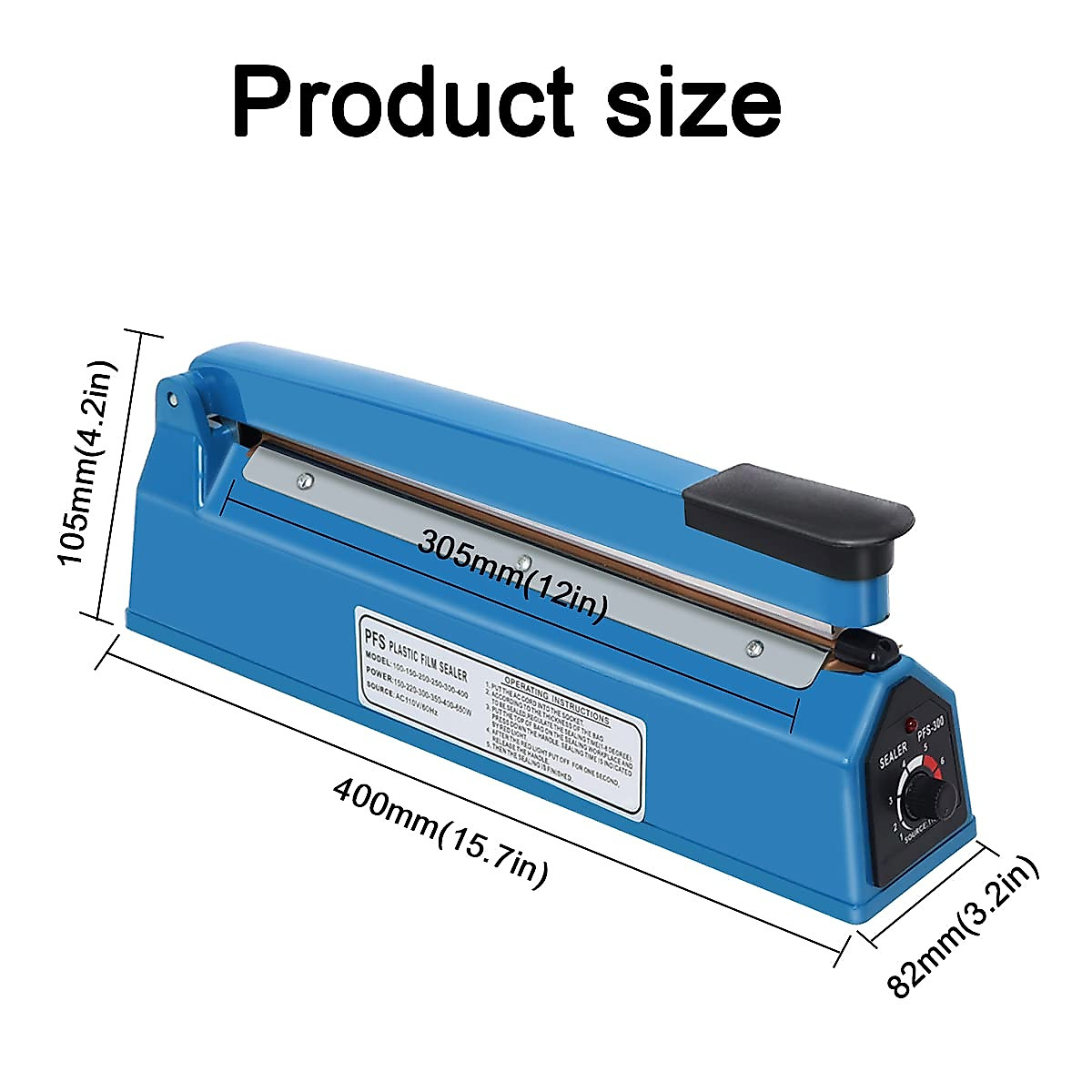 12 Inch Impulse Heat Sealer Machine, Cookie Bag Sealer for Plastic Mylar PE PP Bags and Kraft Paper Bags, Manual Poly Bag Hot Seal Sealing Machine with Extra Replace Element Grip