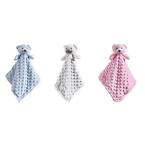 CREVENT Cozy Plush Baby Security Blanket Loveys for Baby Boys, Minky Dot Front + Sherpa Backing with Animal Face (Blue Bear)