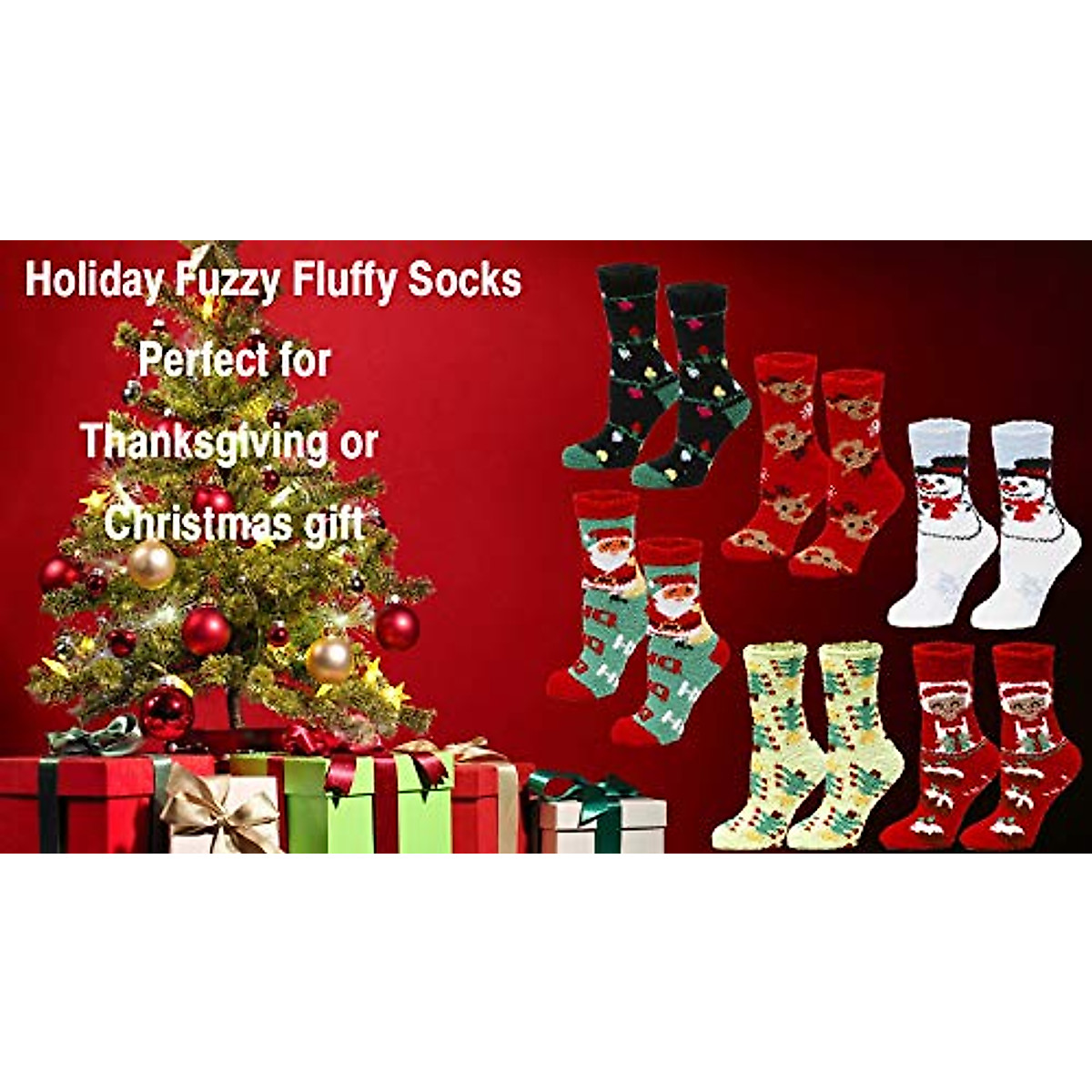 Gilbins Womens Soft Fuzzy Sock, Holiday Christmas Slipper Socks, holiday stocking stuffers, Snowflake Fuzzy Socks, 6 Pack, Size 9-11