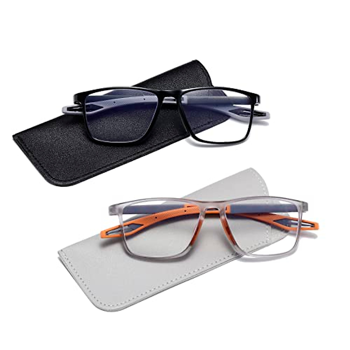 JOON-joon Reading Glasses Men 2 Pairs Sports Style Comfortable and Flexible Blue Light Blocking Readers for Men+1.0