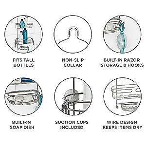Zenna Home Shower, Stainless Steel Over-The-Showerhead Caddy, 2 Shelves with Soap Dish