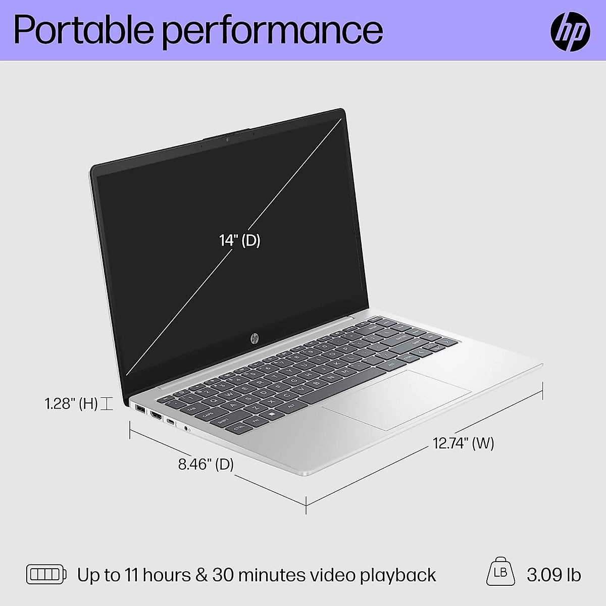 HP 14 FHD Laptop Computer, Intel Quad-Core Pentium N200 (Beat i5-8250U), 4GB RAM, 128GB SSD, WiFi, Webcam, Fast Charge, Backlit Keyboard, 1 Year Microsoft Office 365, Win 11, w/GM Accessory