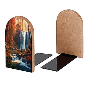 Autumn Waterfall Tree Book Ends Decorative Wood Bookends for Shelves Kids Room Desk Home Office Book Stoppers for Magazines,Books, DVDs, 1 Pair/2 Pieces(5x3.1 in)