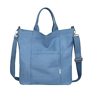 Iswee Women Canvas Shoulder Tote Bag Large Casual Handbags Work Bag Shopping Travel bag Crossbody (Blue-IUU007)