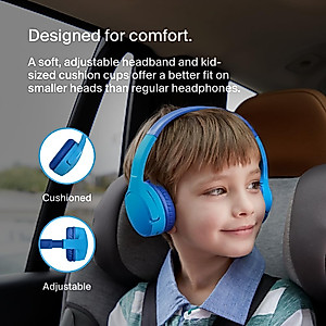 Belkin SoundForm Mini - Wireless Bluetooth Headphones for Kids with 30H Battery Life, 85dB Safe Volume Limit, Built-in Microphone - Kids On-Ear Earphones for iPhone, iPad, & More - Blue w/ Case