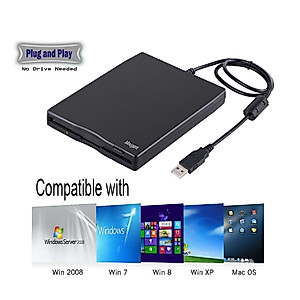 Mougerk USB Floppy Drive, 3.5" USB External Floppy Diskette Drive 1.44 MB FDD Portable USB Drive Plug and Play for Laptops Desktops and Notebooks (Black)