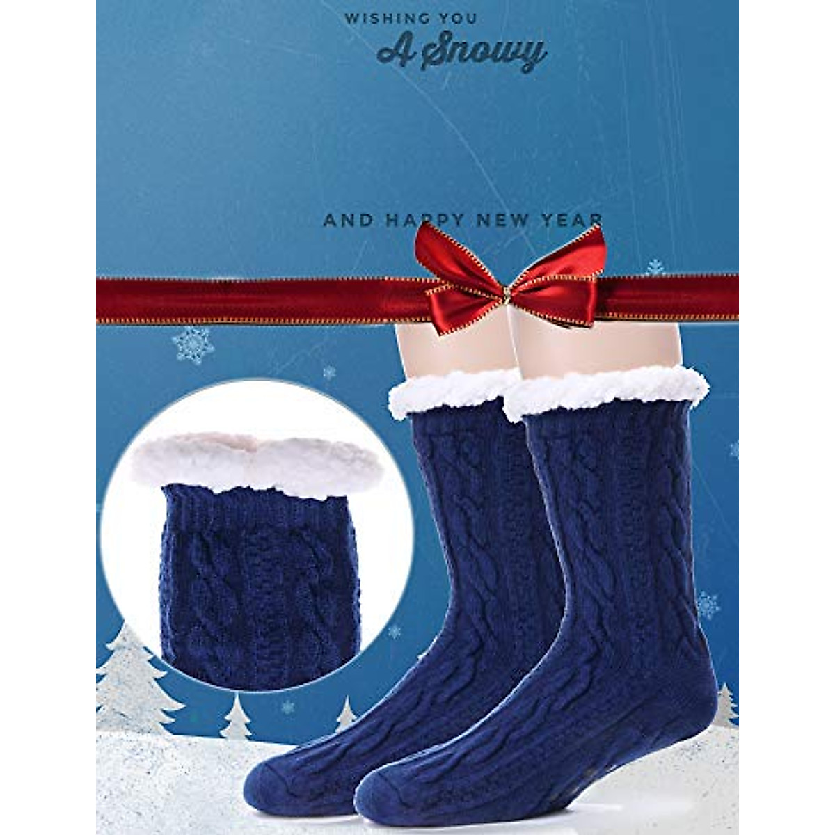 Anlisim Men Slipper Socks Fluffy Fuzzy Cabin Cozy Winter Warm Comfy Soft Fleece Thick Home Stocking Stuffers with Grips Non Skid Gift Socks（ Blue）